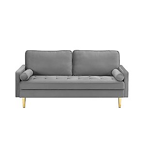 JDMYC Furniture 67" Velvet Loveseat Sofa with Golden Metal Legs, Modern Couch for Living Room, Bedroom, Small Spaces, and Guest Room (Grey)