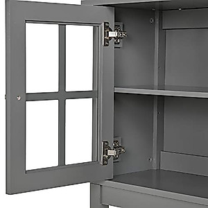 HOMCOM Coffee Bar Cabinet, Modern Sideboard Buffet Cabinet, Kitchen Cabinet with 2 Glass Doors, Adjustable Inner Shelving and Bottom Shelf, Grey
