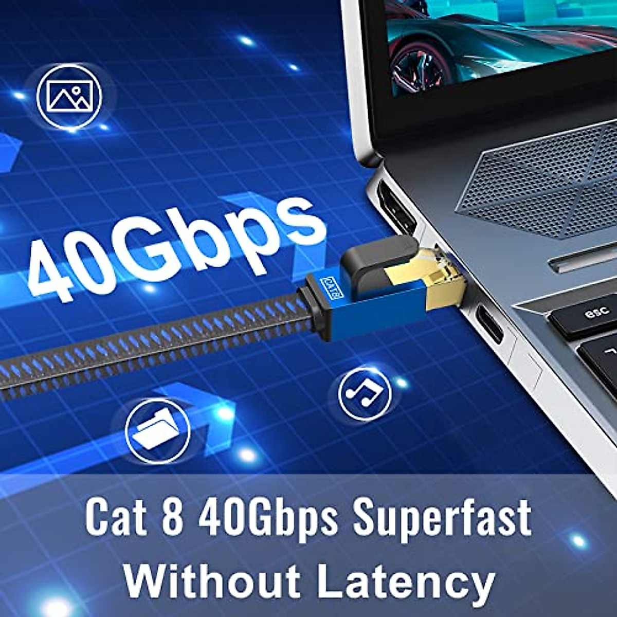 LEKVKM Cat 8 Ethernet Cable 30 FT High Speed Long Internet Cable Nylon Braided Network Cable RJ45 Connectors SSTP Shielded Flat LAN Cable Cat8 ethernet Cables 30feet for PC