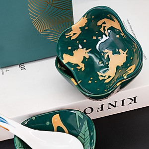 Louyebh Ceramic Stable Spoon Rest for Stove Top Heat Resistant Porcelain Spoon Utensil Holder for Kitchen Counter Dishwasher Safe Multifunctional Glaze Ceramic Bowl Kitchen Dining Table Decor (green)