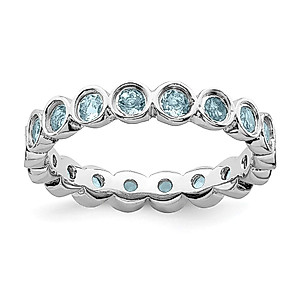 Solid 925 Sterling Silver Stackable Aquamarine Blue March Gemstone Ring Eternity Band Size 10