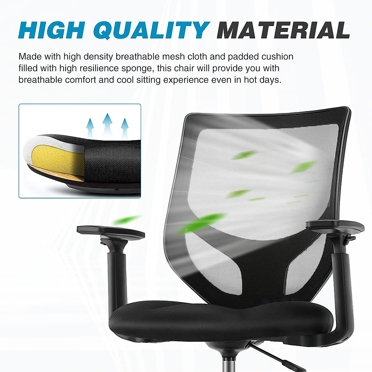 Drafting Chair, Standing Desk Chair with Adjustable Armrests and Foot Ring, Height Adjustable Tall Office Chair with Ergonomic Lumbar Support, 360 Degree Swivel Rolling Chair, Breathable Mesh Chair