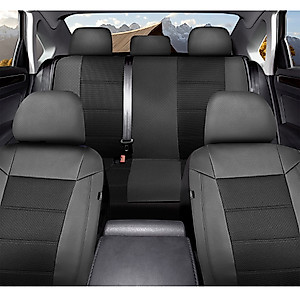 PIC AUTO Car Seat Cover Full Set, Front Bucket Seat Covers with Split Bench, Mesh and Leather, Universal Fit for Most Cars, SUVs, and Trucks (Black)