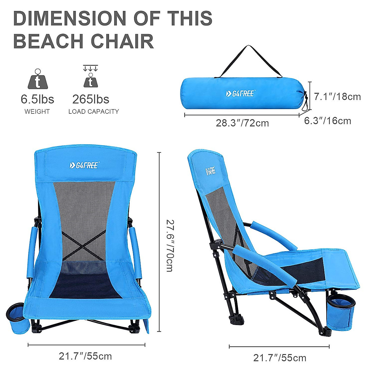 G4Free Beach Chair Folding Portable Beach Backpack Camping Chair for Adults with Mesh Back