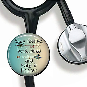 Stay Positive,Work Hard and Make it Happen-Inspirational Quote Stethoscope Tag Personalized,Nurse Doctor Stethoscope ID Tag Customized, Medical Stethoscope Name Tag with Writable Surface-Black