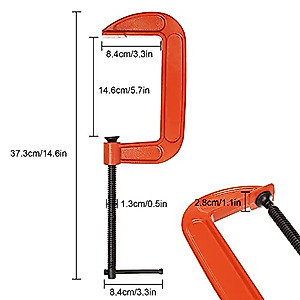 CYEAH 5 Inch C Clamps Heavy Duty 4 Pcs Malleable Iron C-Clamp G Clamp, Up To 5 Inch Jaw Opening, 3 Inch Throat Depth with T-Bar Handle for Woodworking, Welding, Building (Orange)