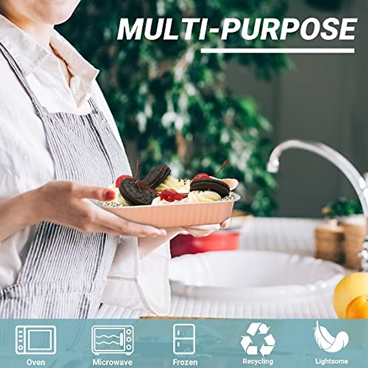 Suice Disposable Mini Cake Pans with Lids 6.5"x2.5"x1.2", 25pcs Aluminum Baking Cups Small Cupcake Pans 6.8Oz, Individual Dessert Pans Rose Gold Disposable Ramekins for Cheesecake, Creme Brule,Cupcake