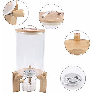 Xuthusman Capacity Airtight Glass Dry Food Storage Container Cereal Rice Dispenser w/Round Bamboo Lids & Cup & Stand (7.5L)