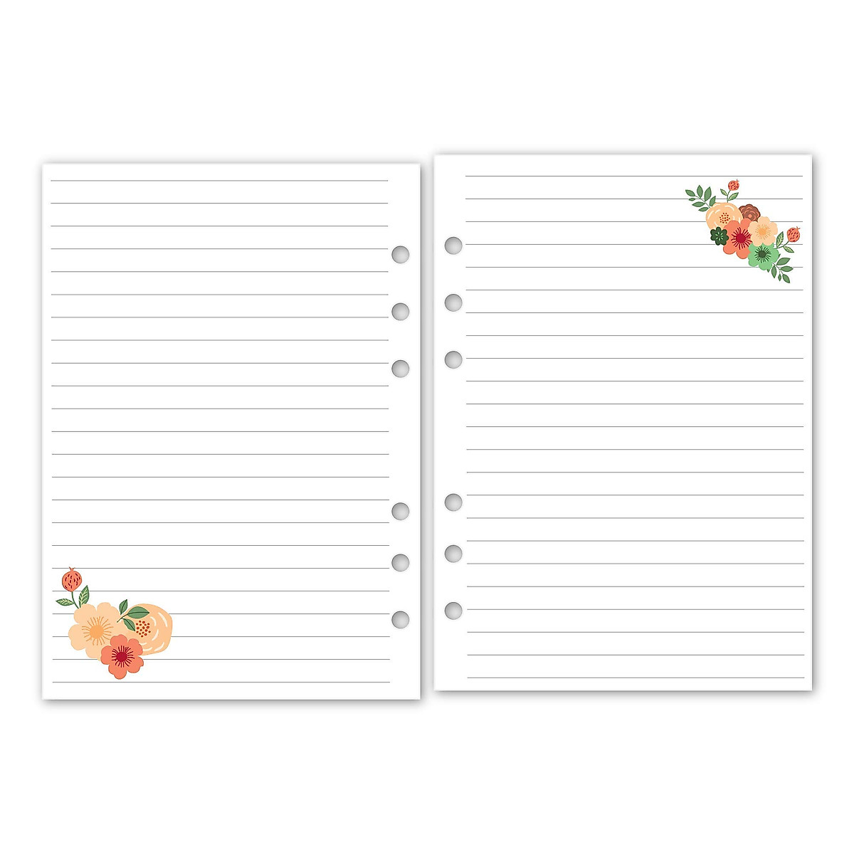 A5 Lined Flower Planner Insert Refill, Wide or College Ruled, 5.83″ x 8.27″, Fits 6-Rings Binders - Filofax, LV GM, Moterm, Choice of Quantity