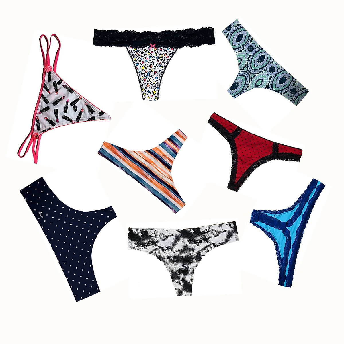 Morvia Varieties of Women Thong Pack Lacy Tanga G-string Bikini Underwear Panties (XL, 10 Pcs)