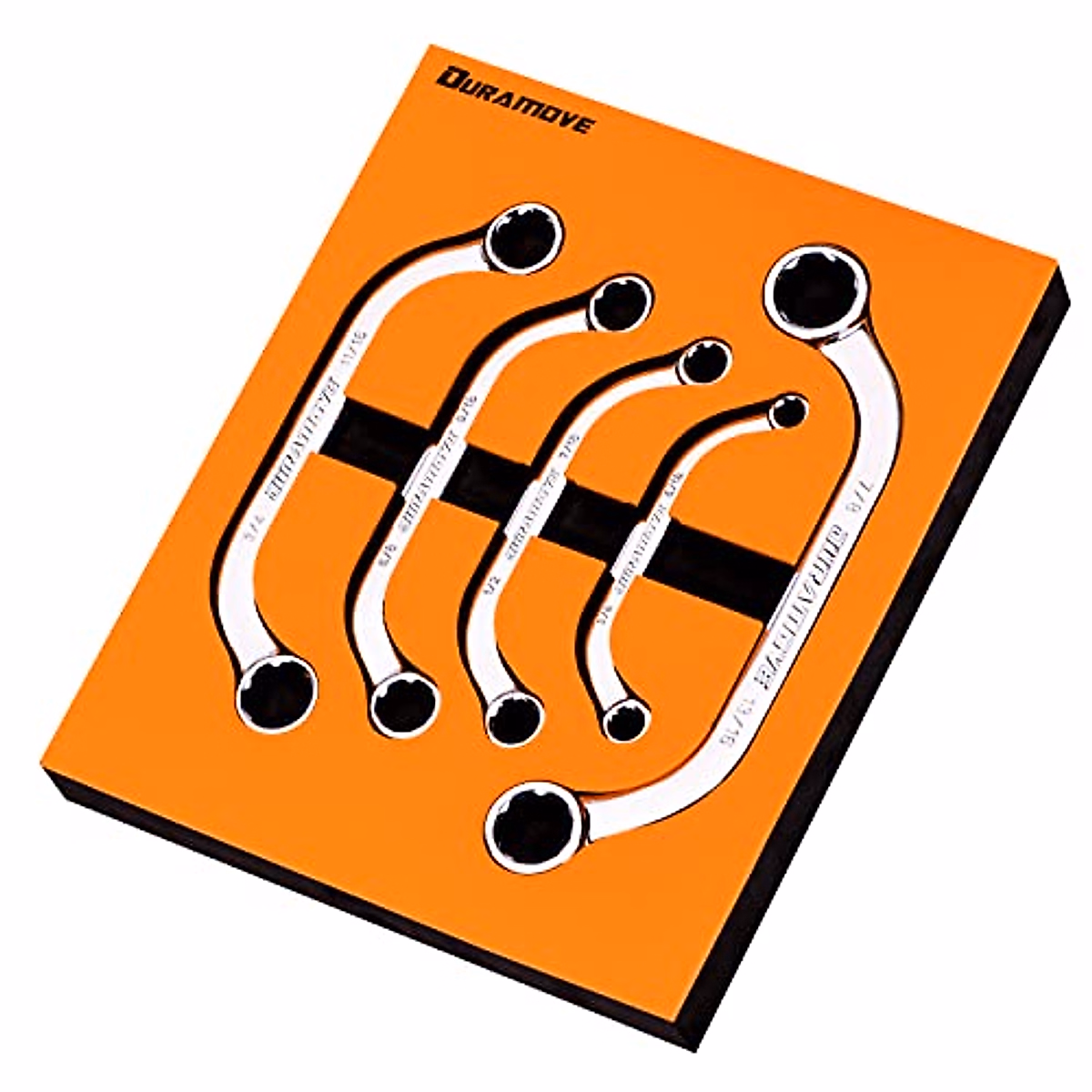 DURAMOVE SAE 5-Piece Half Moon Box Wrench Set,5/16 to 7/8 inch, C-Shaped Wrench Set with Double 12-Point Box Ends, CR-V,for auto repairing, machinery and household, EVA Tool Organizer