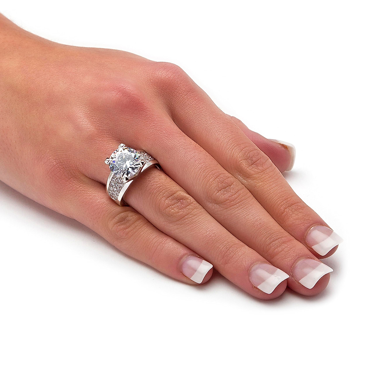 PalmBeach Patlinum-Plated or 14K Yellow Gold Plated Round Cubic Zirconia Bridge Engagement Ring Size 7