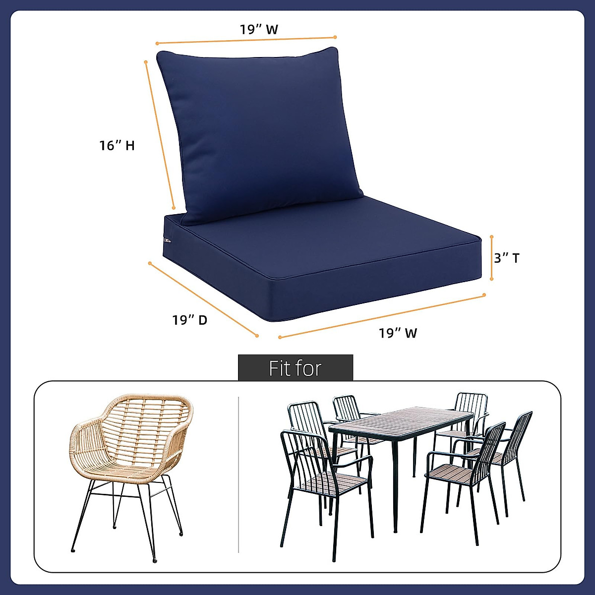 Favoyard Outdoor Seat Cushion Set 19 x 19 Inch Waterproof & Fade Resistant Patio Furniture Cushions with Removable Cover Deep Seat & Back Cushion with Handle and Adjustable Straps for Chair Sofa Couch