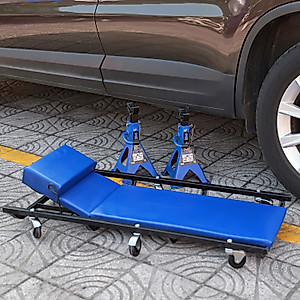 TCE ATR6452U Torin Rolling Garage/Shop Creeper: 40" Padded Mechanic Cart with Adjustable Headrest and 6 Casters, Blue