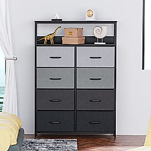 LLappuil 8 Drawer Dresser with Shelf, Fabric Dressers Chests of Drawers, Tall Dresser Clothes Storage Drawers Dresser for Bedroom Closet Nursery, Grey