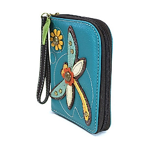CHALA Handbags- Zip Around Wallet, Wristlet, 8 Credit Card Slots Sturdy Coin Purse for women, Dragonfly, Small