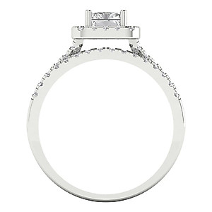 1.57ct Emerald Cut Clear Simulated Diamond 14k White Gold Halo Solitaire W/Accents Wedding Bridal Ring Band Set Sz 11