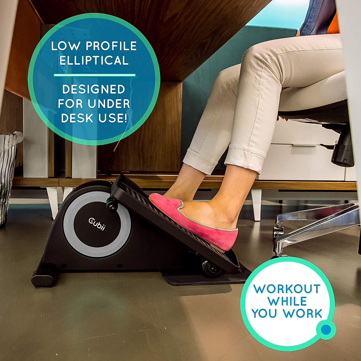 Cubii Jr: Desk Elliptical w/Built in Display Monitor, Easy Assembly, Quiet & Compact, Adjustable Resistance (Silver)