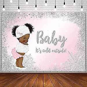AIBIIN 8x6ft Baby It's Cold Outside Backdrop Baby Shower Party Decorations Supplies for Girl Winter Wonderland Glitter Snowflake Christmas Xmas Pink Photography Background Banner Photo Shoot Props