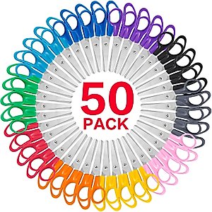 50 Pack Kids Scissors, 5 Inch Bulk Scissors for School, Blunt Tip Scissors for Child Student Teacher, Kids Safety Scissors for Preschool Classroom Office Home, School Supplies Craft Cutting Paper