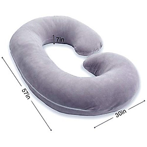 1 MIDDLE ONE Pregnancy Pillow, C Shaped Full Body Pillow for Maternity Support, Pregnant Women Sleeping Pillow with Velvet Cover (Dark Grey)