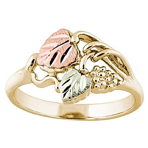 Heart Leaf Grape Cluster Ring, 10k Yellow Gold, 12k Green and Rose Gold Black Hills Gold Motif, Size 9.5