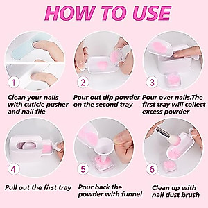 Dip Powder Recycling Tray System, Portable Dip Powder Nail Kit Starter Set with Scoop, Nail Dust Brush, Metal Dual Head Cuticle Pusher and Nail File, Dipping Nail Art Manicure Accessories Makeup Tool