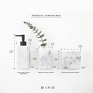 BINO Bathroom Accessories Set - Matte Marble | Soap Dispenser | Toothbrush Holder | Tumbler | 3-Piece Bathroom Organizer Countertop Set | Bathroom Decor | Home Decor | Bathroom Set