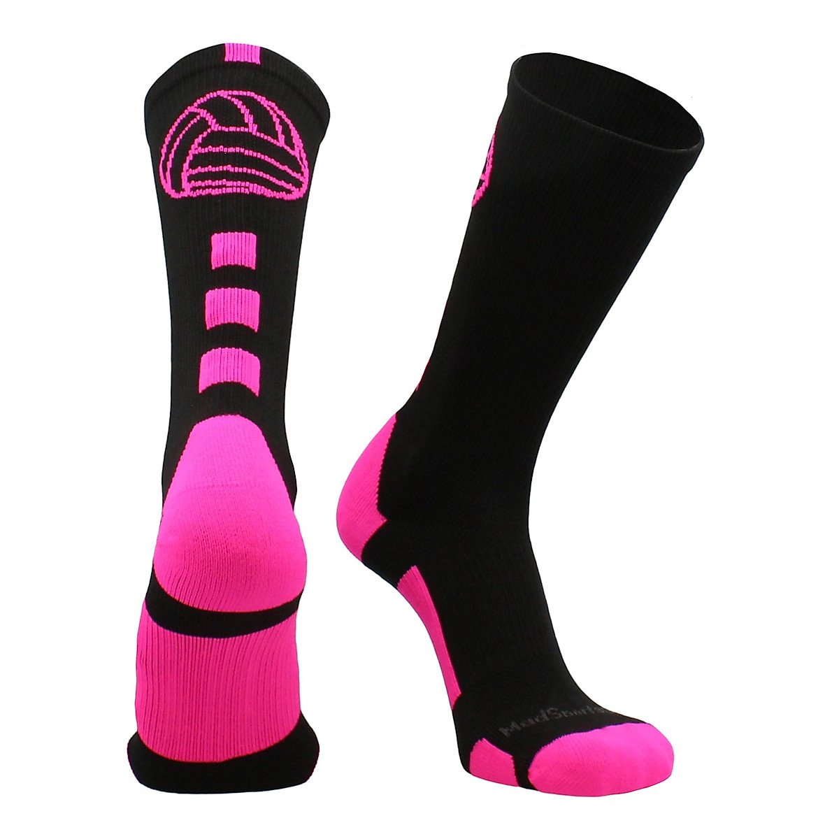 MadSportsStuff Volleyball Logo Crew Socks (Black/Neon Pink, Medium)
