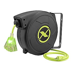 Flexzilla Retractable Extension, 14/3 AWG SJTOW, 50', Grounded Triple Tap Outlet Electric Cord Reel, ZillaGreen, FZ8140503