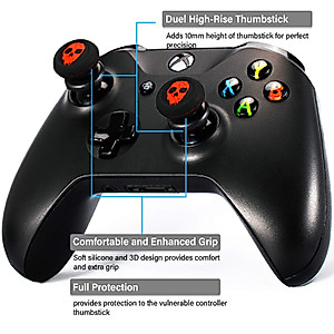 Playrealm FPS Thumbstick Extender x 2 & Printing Rubber Silicone Grip Cover x 4 for Xbox Series X/S & Xbox One Controller(Ghost Red & Blue)