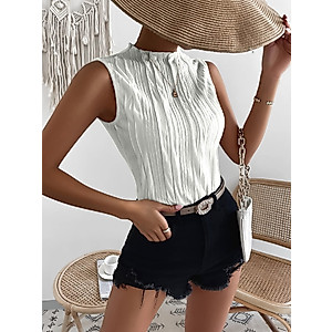 Verdusa Women's Sleeveless Mock Neck Textured Tank Top White S