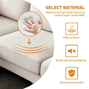 i-POOK 93" Sectional Sofa Couch with Convertible Chaise Ottoman, Modern 3-Seat L-Shape Sofa Couch with Golden Metal Legs, Upholstered Small Sectional Couch for Living Room Apartment Bedroom, Beige