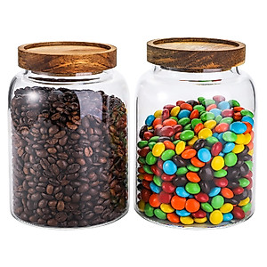 Bekith 2 Pack 42 FL OZ (1250ml) Glass Storage Jars with Wooden Lids, Glass Food Storage Container with Airtight Lid, Glass Pantry Canister for Beans, Rice, Sugar, Coffee and etc