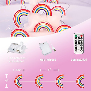 FLAVCHARM Rainbow Fairy Lights Decorating Battery Operated String Lights with Remote 10ft 30LED Summer Theme Fairy Lights USB Plug in String Lights Decorations for Bedroom Party Birthday Ornaments