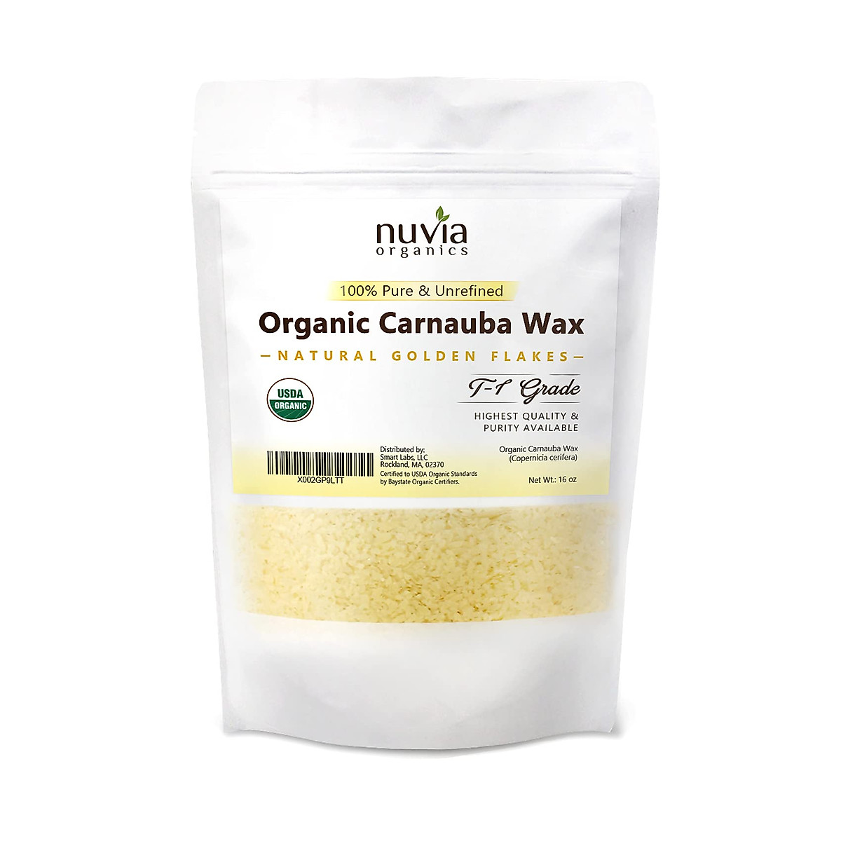 Nuvia Organics USDA Certified Carnauba Wax, 100% Vegan - Great for DIY Cosmetics, Food Grade, Various Uses, 16oz