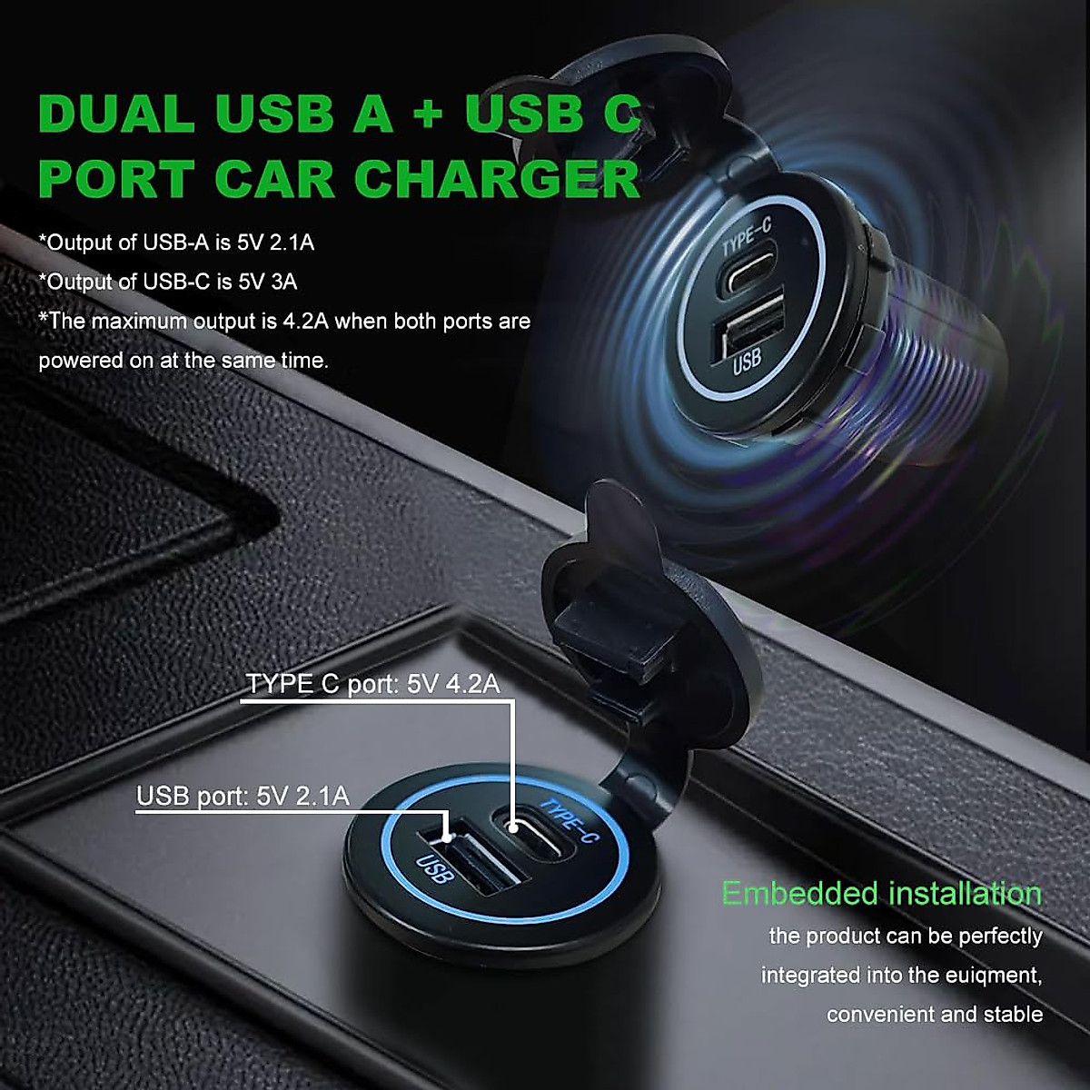 DAMAVO YM1218 USB Type C 28W Fast charger Waterproof with Cap Type C USB Car Charger Socket 9V-36V for Car, Boat, Golf Cart, Bus, RV, Golf, Automotive Marine ATV Truck
