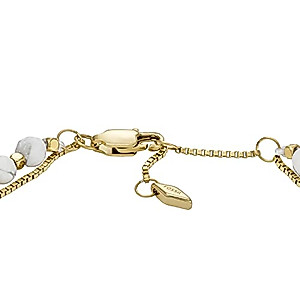 Fossil Women's Stainless Steel Gold-Tone Beaded Bracelet, Color: Gold/Howlite (Model: JF04443710)