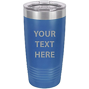 Personalized Add Your Custom Text Insulated Stainless Steel Tumbler 20 Oz Travel Coffee Double-Walled Travelling Car Truck Mug Customizable (Blue)