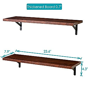 SUPERJARE 23.6 x 7.9in Floating Shelves, Set of 2, Wall Mounted Shelves for Storage, Hanging Book Shelves with Brackets for Bedroom/Living Room/Kitchen/Office/Bathroom - Cherry Walnut
