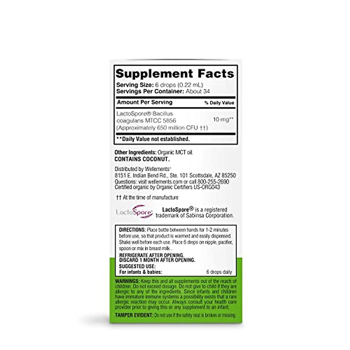 Wellements Organic Baby Probiotic Drops | Baby Digestive & Immune Support for Infants & Toddlers, USDA Certified Organic, Free from Dyes, Parabens & Preservatives | 0.25 Fl Oz