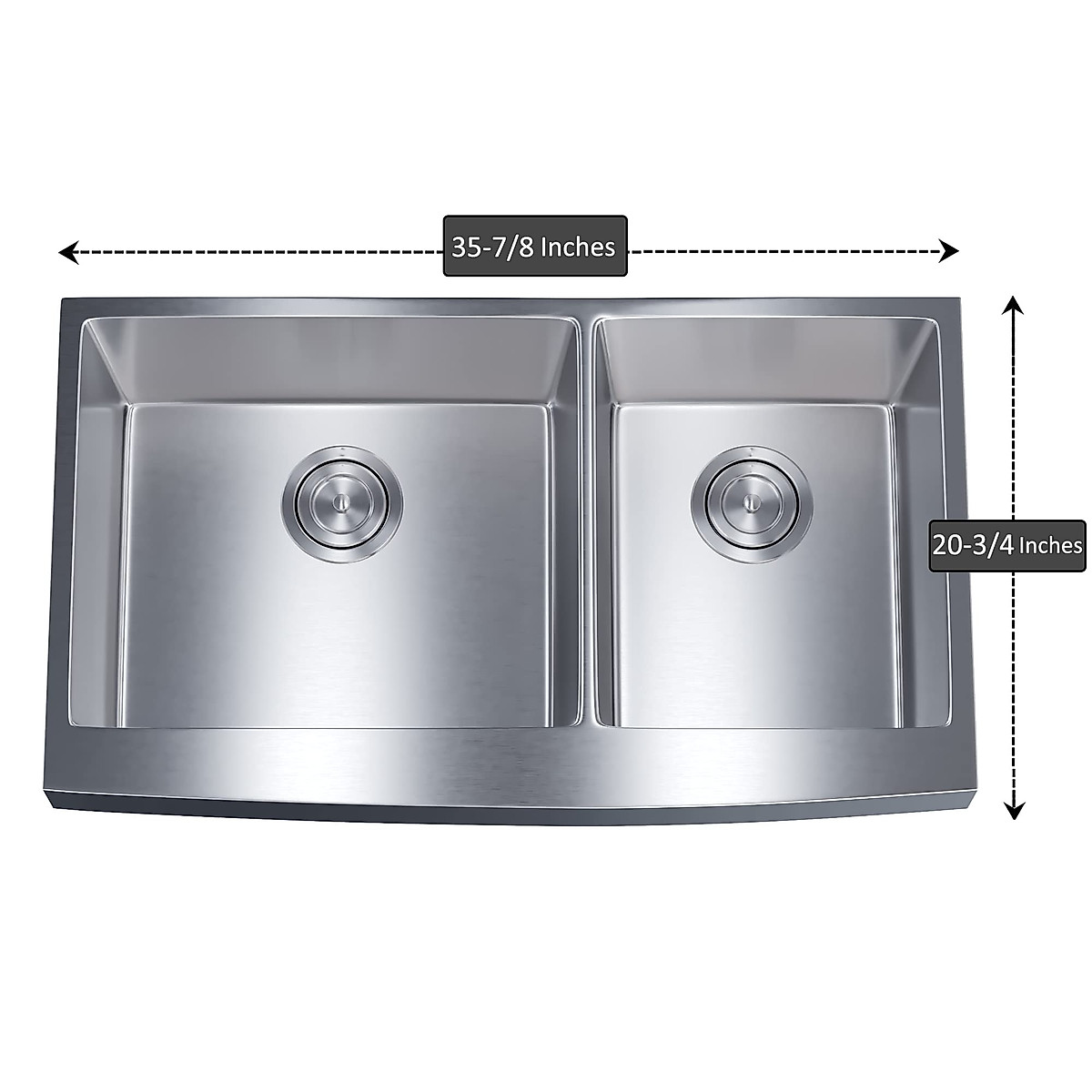 Dowell 10" Deep Apron Front Farmhouse Undermount Double Bowl 35-7/8x20-3/4 Stainless Steel Kitchen Sink (16 Gauge, 6008 3620D)