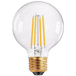 QiMH G25 Globe LED Light Bulb, 8W Vintage Edison Bulbs for Bathroom Makeup Mirror Decorative, Clear Glass 2700K Warm Light Bulbs, 80W Equivalent, 1000LM, Medium E26 Base, Non-dimmable, 1 Pack