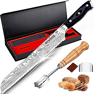 MOSFiATA Bread Knife 8” Ultra Sharp Serrated Knife, German High Carbon Stainless Steel EN1.4116 Bread Slicer with Bread Lame, Micarta Handle, Durable Bread Cutting Knife for Bread, Cake, Bagels