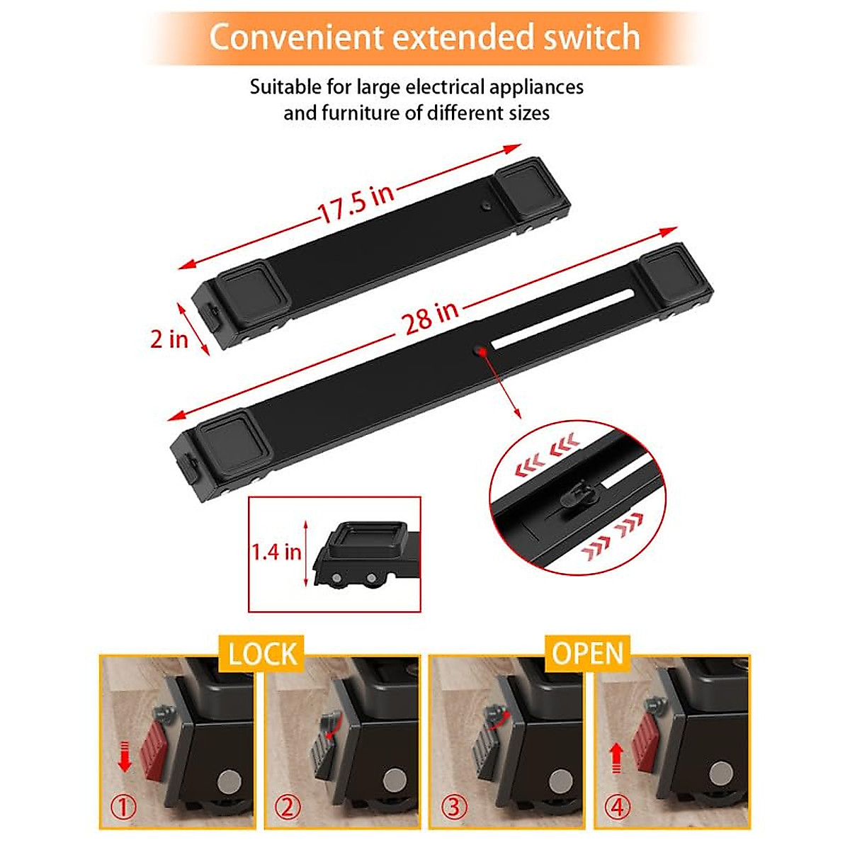 Heavy Duty Appliance Rollers,EWX Fourth Generation Extendable Appliance Rollers Adjustable Base For Washer and Dryer, Easily Move Washing Machine, Furniture,Refrigerators,Wine cooler