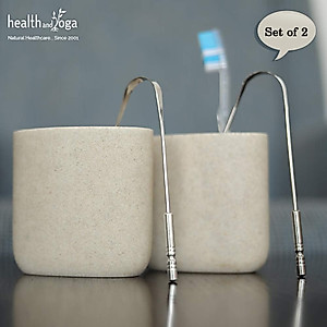 HealthAndYoga™ Tongue Cleaner Scraper - Hygienic, Surgical Grade, Non-Synthetic Grip – Sterilizable Tongue Brush Cleaner (Surgical Steel - 2 Pack)