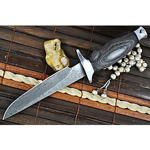 Perkin Damascus Steel Hunting Knife with Leather Sheath