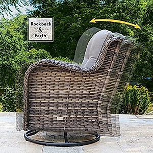 HAPLIFE 3 Pieces Patio Wicker Swivel Rocker Chairs with Side Table Rattan Outdoor Furniture Rocking Chair Set (Grey)