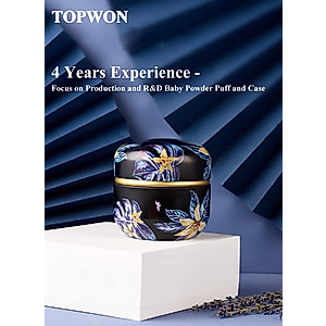 Topwon 3.15" Powder Case with Puff, BPA Free, Fluffy Plush Powder Puffs Container, Baby Women's Body Loose Dusting Dry Powder Box, Travel&Home Use, Blue Flower