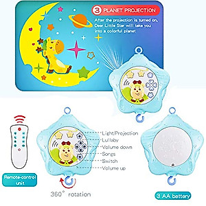 Baby Mobiles for Crib, Crib Toys with Music and Lights,Remote, lamp, Projector for Pack and Play, for Ages 0+ Months (Blue-Forest)